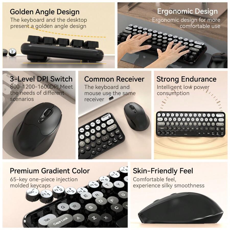 BOW BOW Ergonômico 2.4G Wireless Keyboard Mouse Combo 1600DPI Ajustável ...