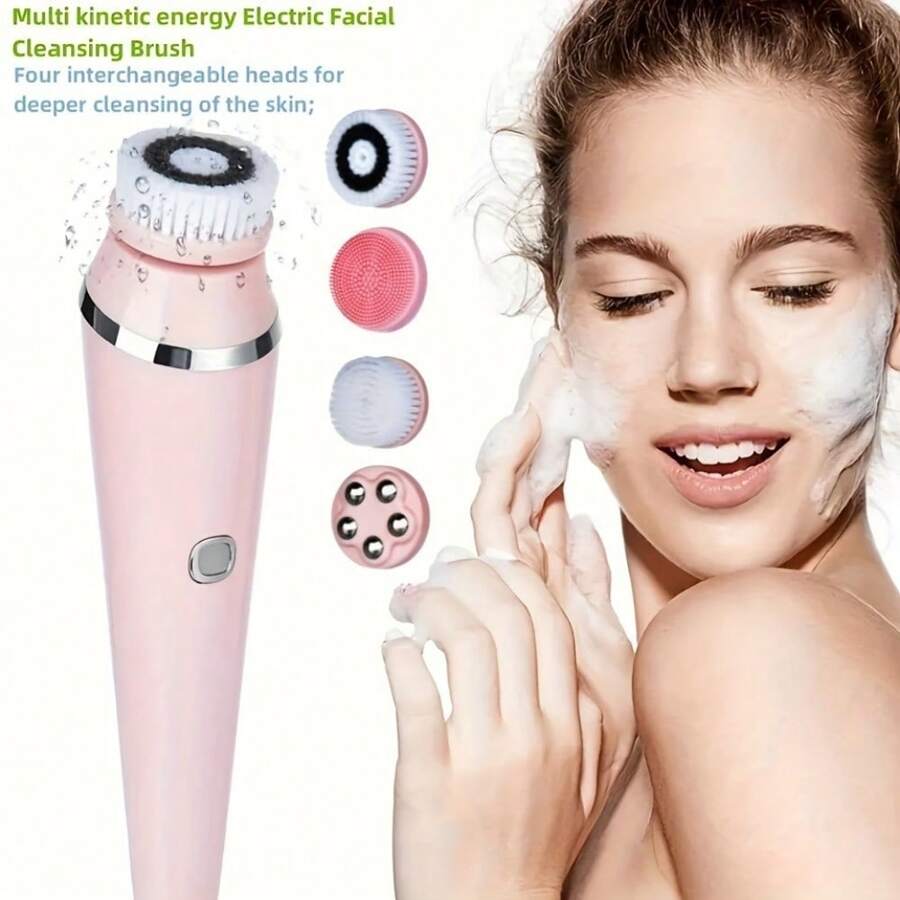 Electric Facial Brush With 4 Interchangeable Heads - USB Rechargeable ...