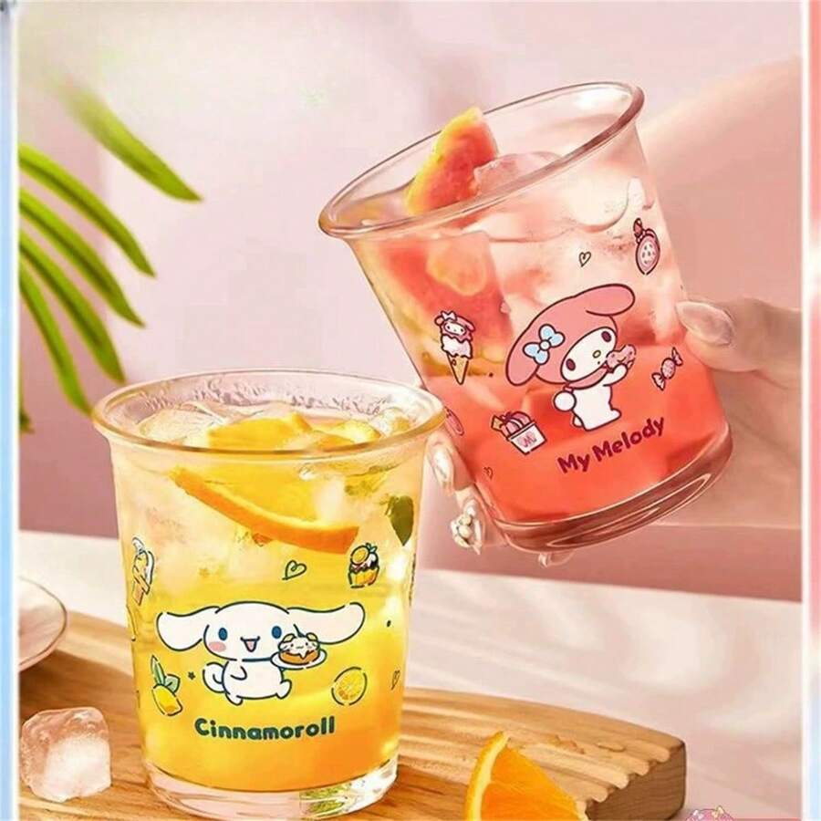 Sanrio 1pc Sanrio Cartoon Glass Cup, Kitty Cat Cold Drink Cup, Milk Tea ...