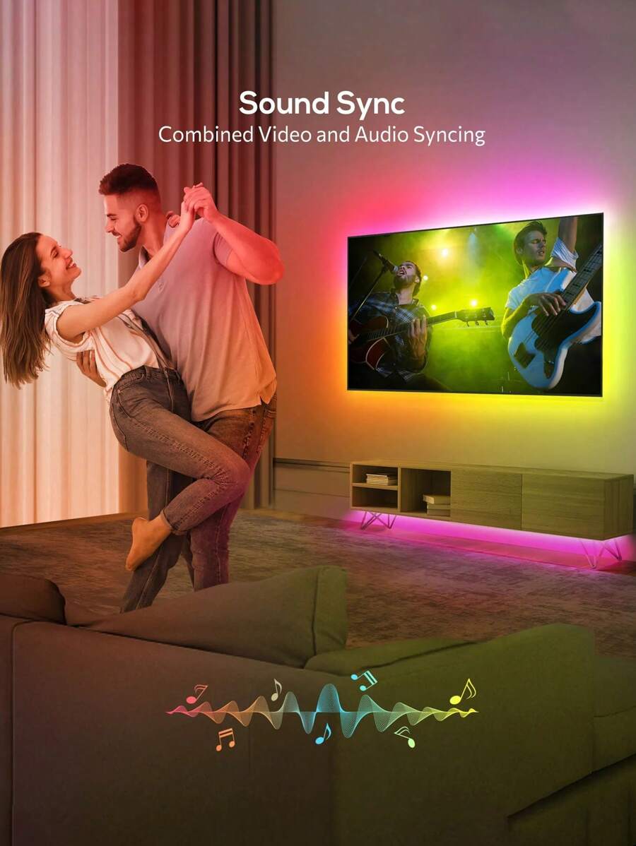 19.6ft LED TV Backlight Strip Lights, Music Sync RGB Color Changing ...