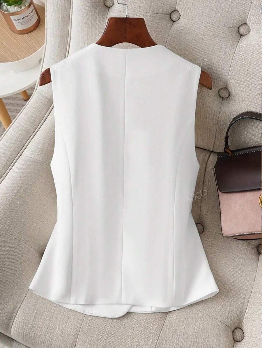 Women's Casual Chic Solid Color Metal Button Vest Elegant Commuter Work White Vest Blazer Spring ...