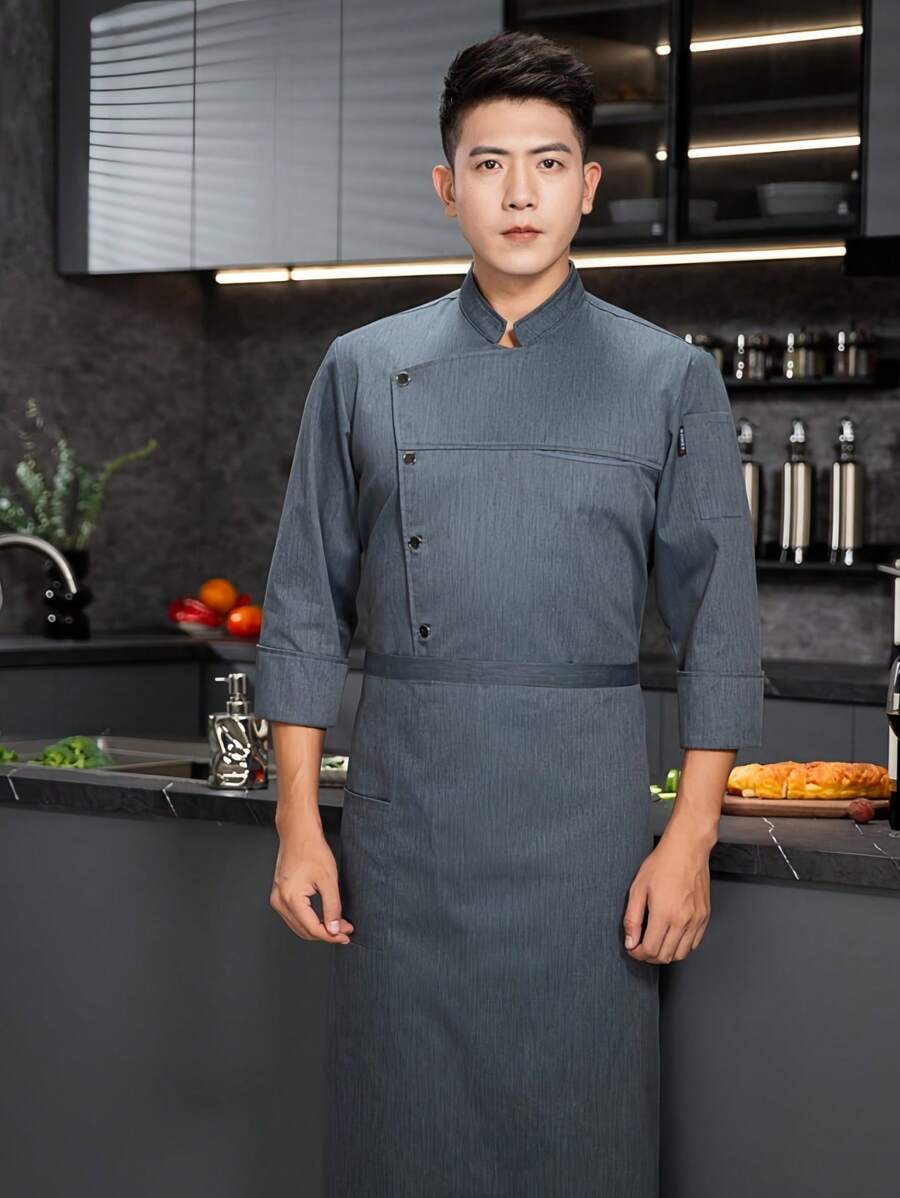 New Custom Work Uniform Chef Coat, Long Sleeve, Fashionable Grey High ...