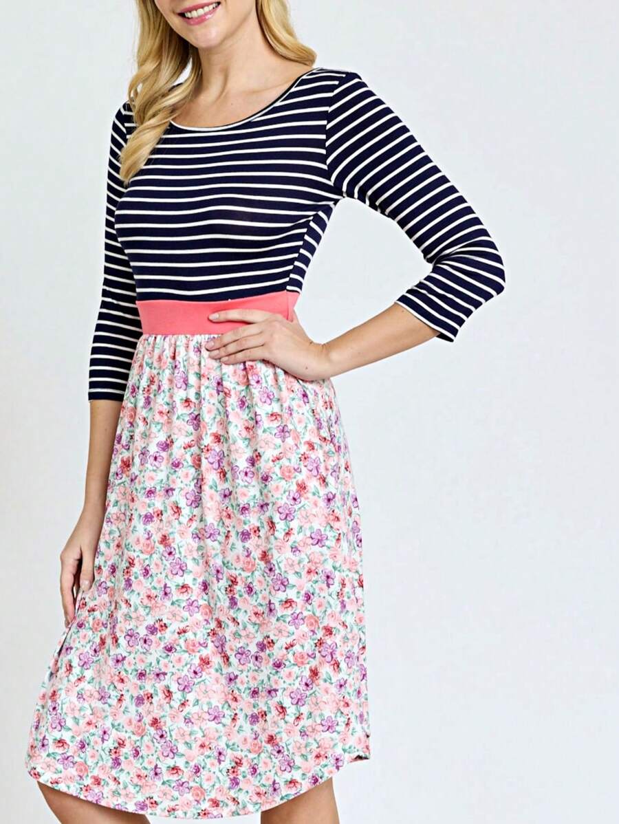 Boho Vintage Magenta Ivory Coral Pink Yellow Stripe Band Trim Midi ...