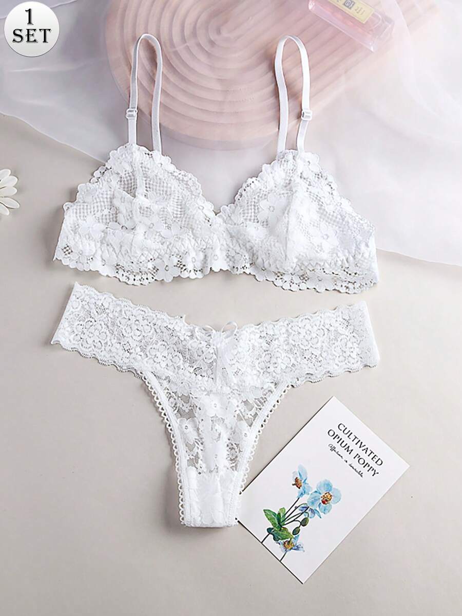 Aofeiqike Sexy Sheer Deep V Lace Wireless Bra Set With Open Back ...