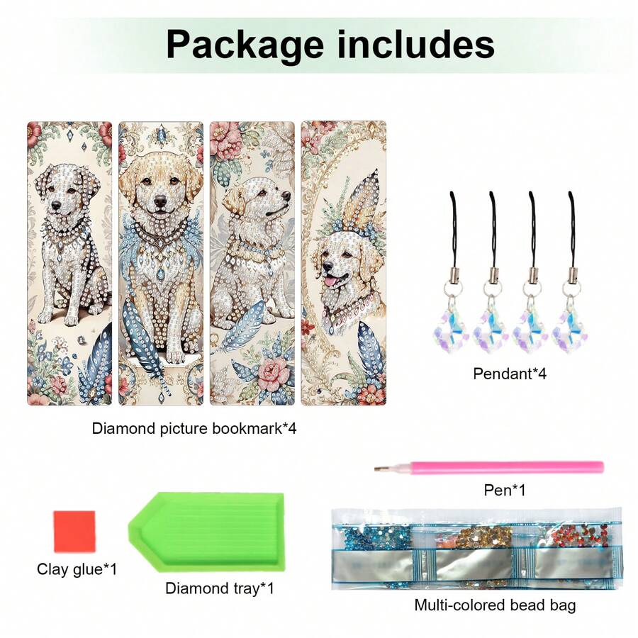 4pcs Diamond Art Painting Bookmark Set Cute Dogs, 5D Diamond Art ...