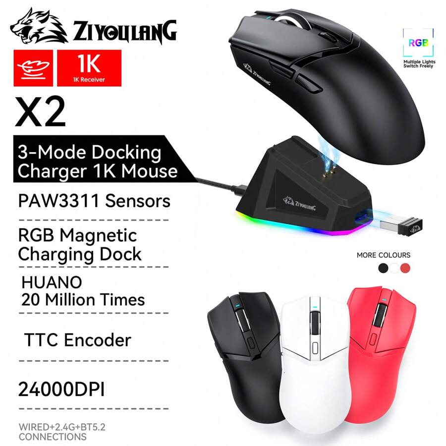 ZIYOULANG X2 Gaming Mouse Wireless Mouse PixArt PAW3311 Gaming Senso ...
