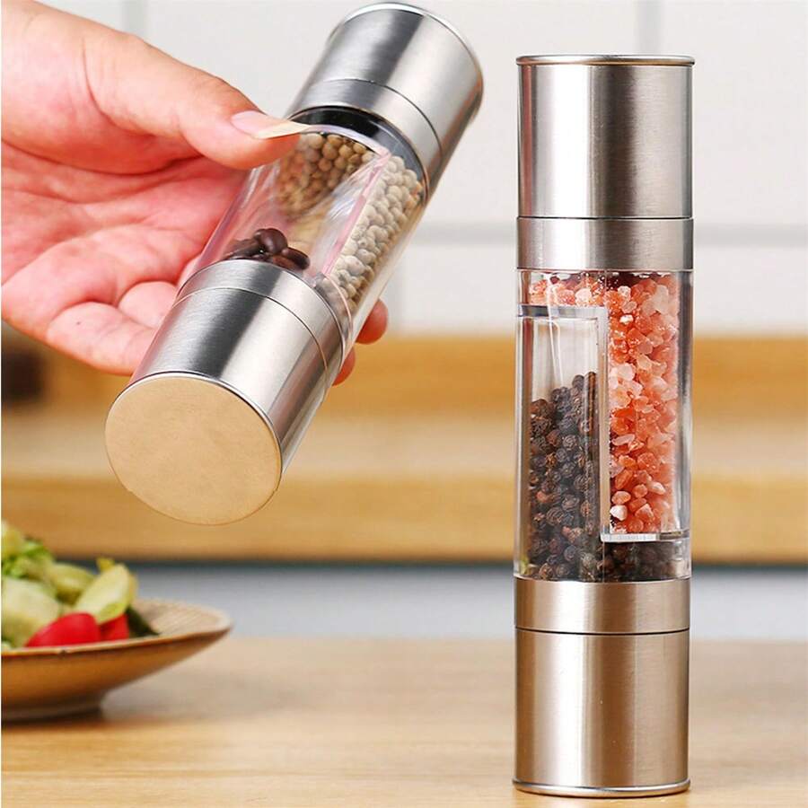 Stainless Steel + Glass Pepper Grinder, Manual Pepper And Sea Salt ...