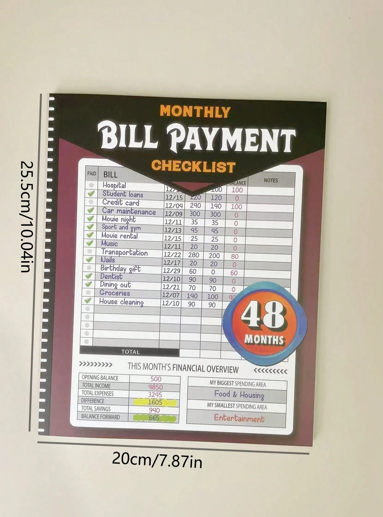 1PC Monthly Bill Payment Tracking Notebook - Financial Management And ...