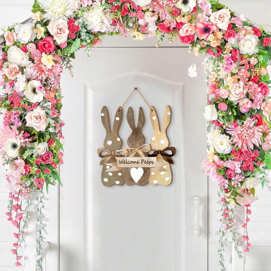 1Pc Easter Bunny Wooden Wall Hanging Plaque Sign Welcome Door Sign ...