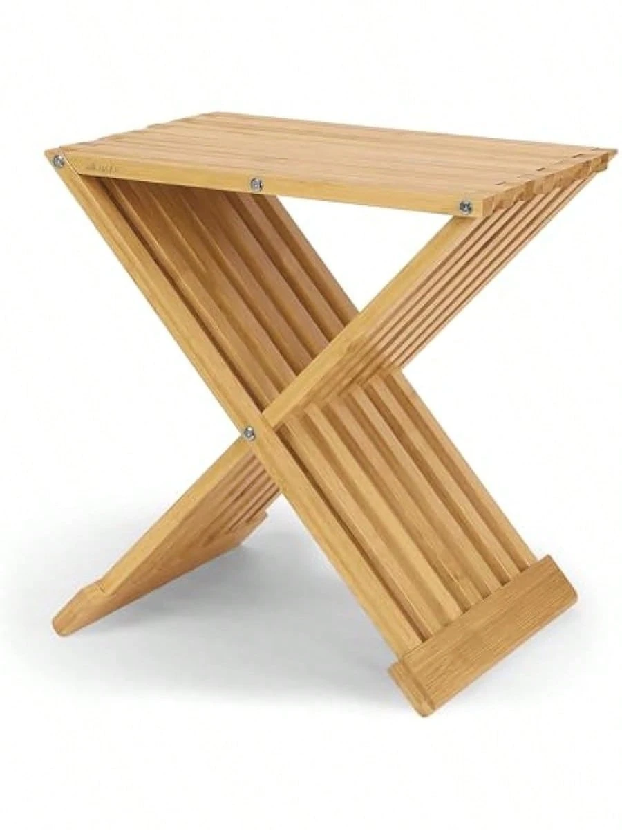 Sauna And Shower Folding Stool - Waterproof Bamboo Wood Bench Multi-Use ...