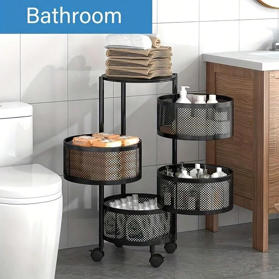 A Multi-Layer Round Storage Rack, Rotatable, Round Floor-Standing Multi ...