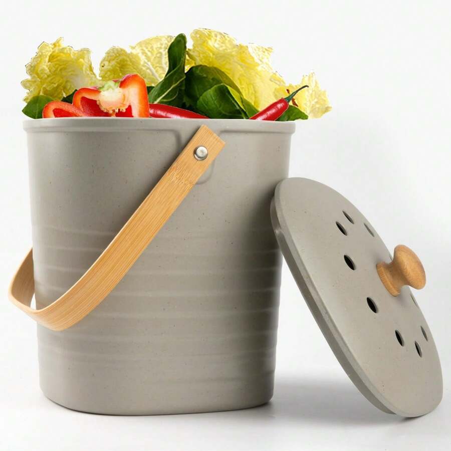 Compost Bin Kitchen, Countertop Compost Bin With Lid, Made Of Bamboo ...