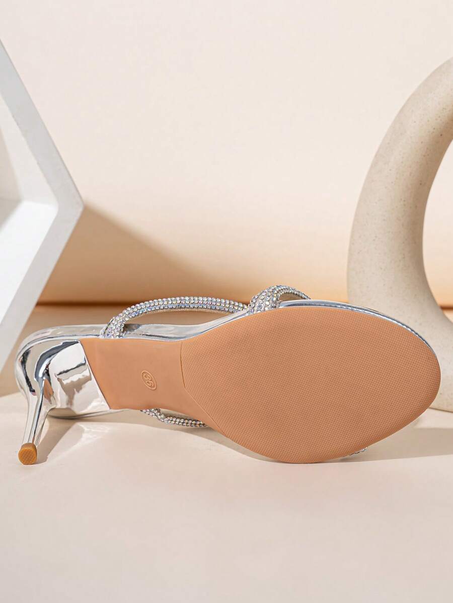 Elegant Fresh Style Rhinestone Decor High Heel Sandals, Fashion Slip-On ...