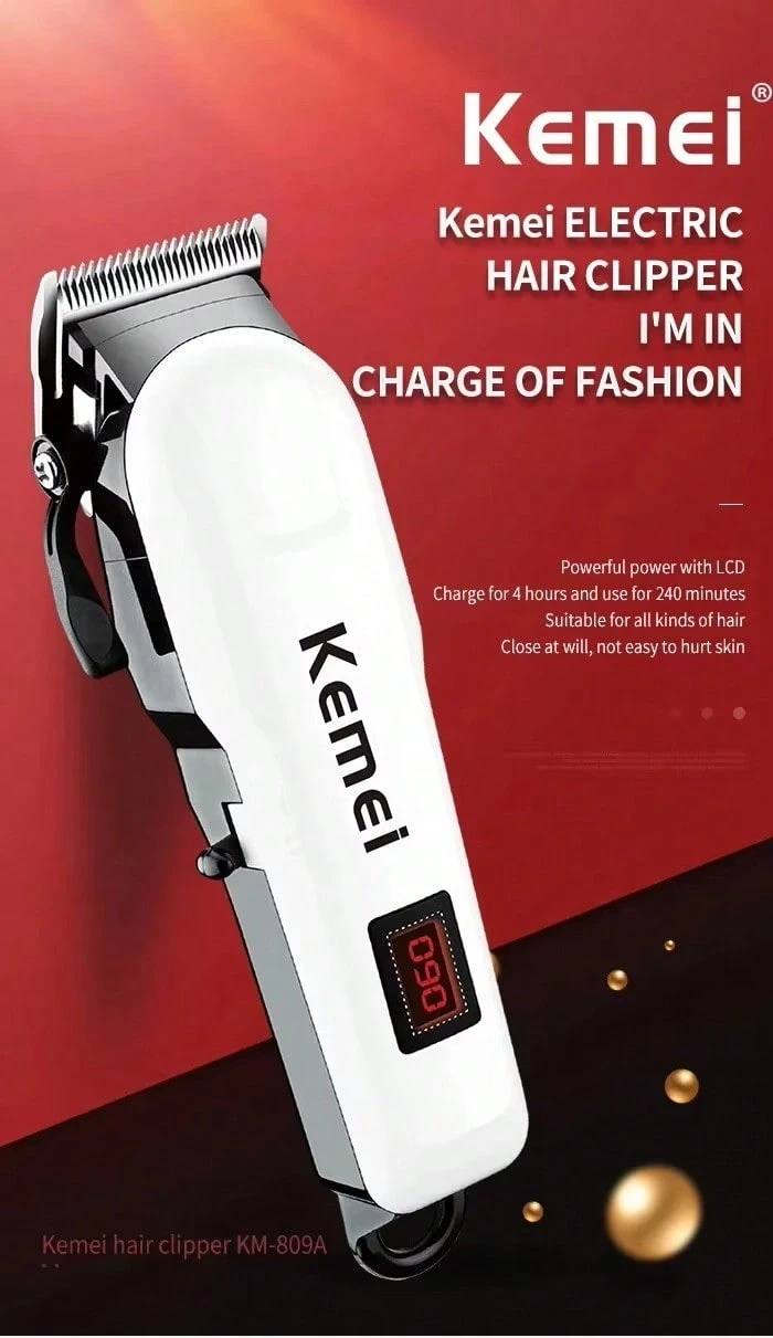 Kemei KM-809A Rechargeable Hair Clipper Salon Professional Cordless ...