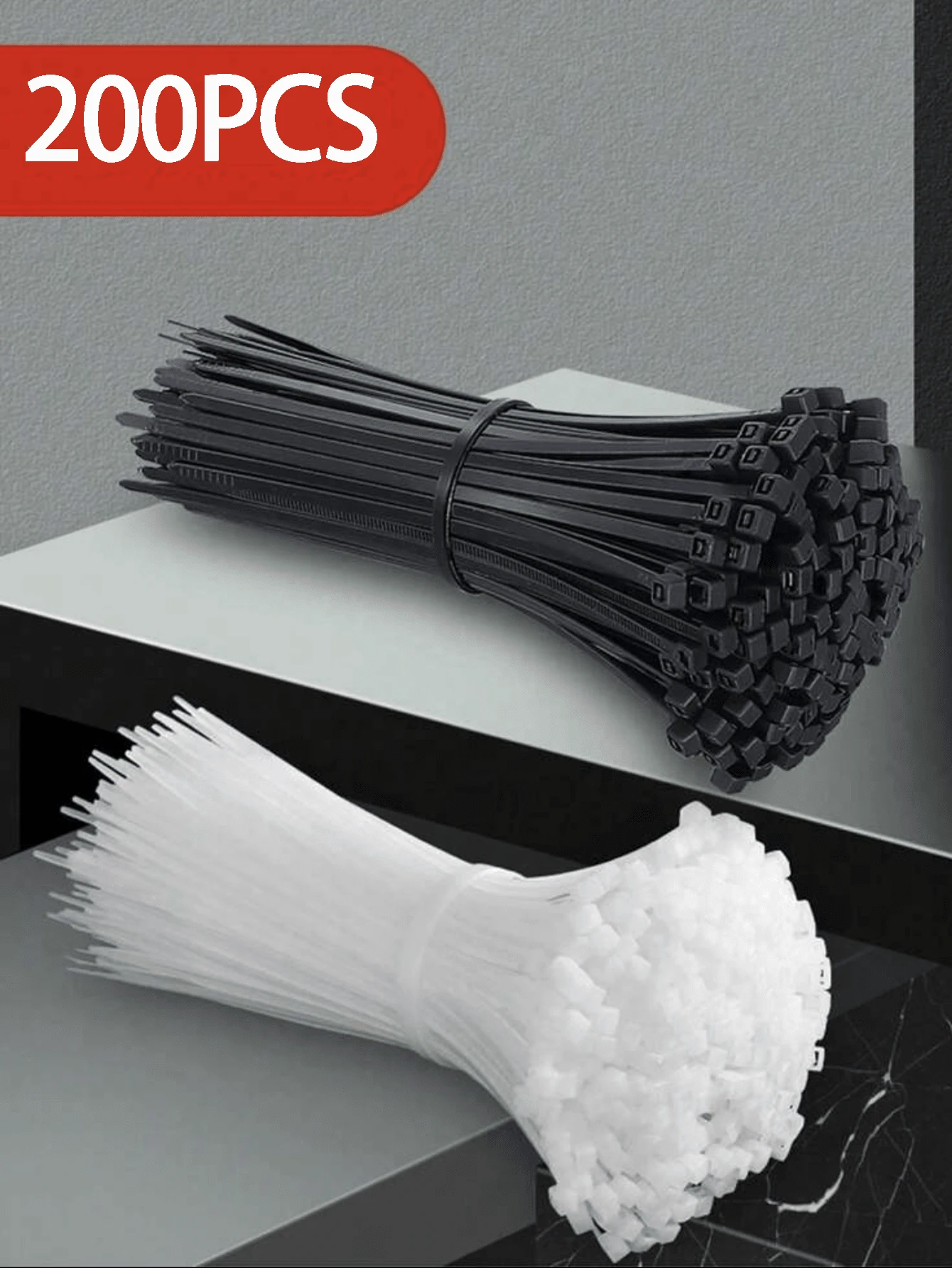 200pcs Black & White Nylon Cable Ties, Self-Locking Plastic Cable Ties, Bundled Cable Ties, Self ...