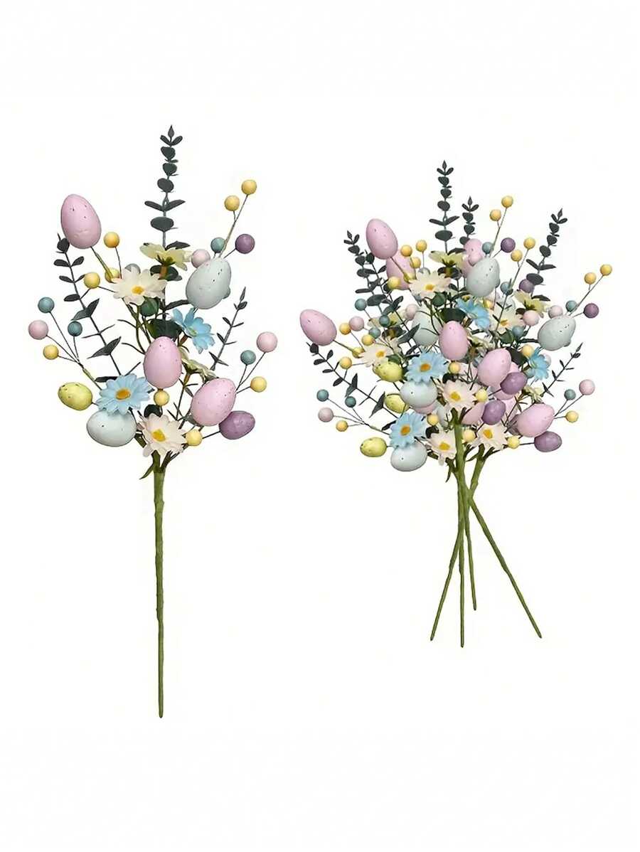 2pcs Artificial Easter Spray With Egg And Colorful Berry Decoration For ...