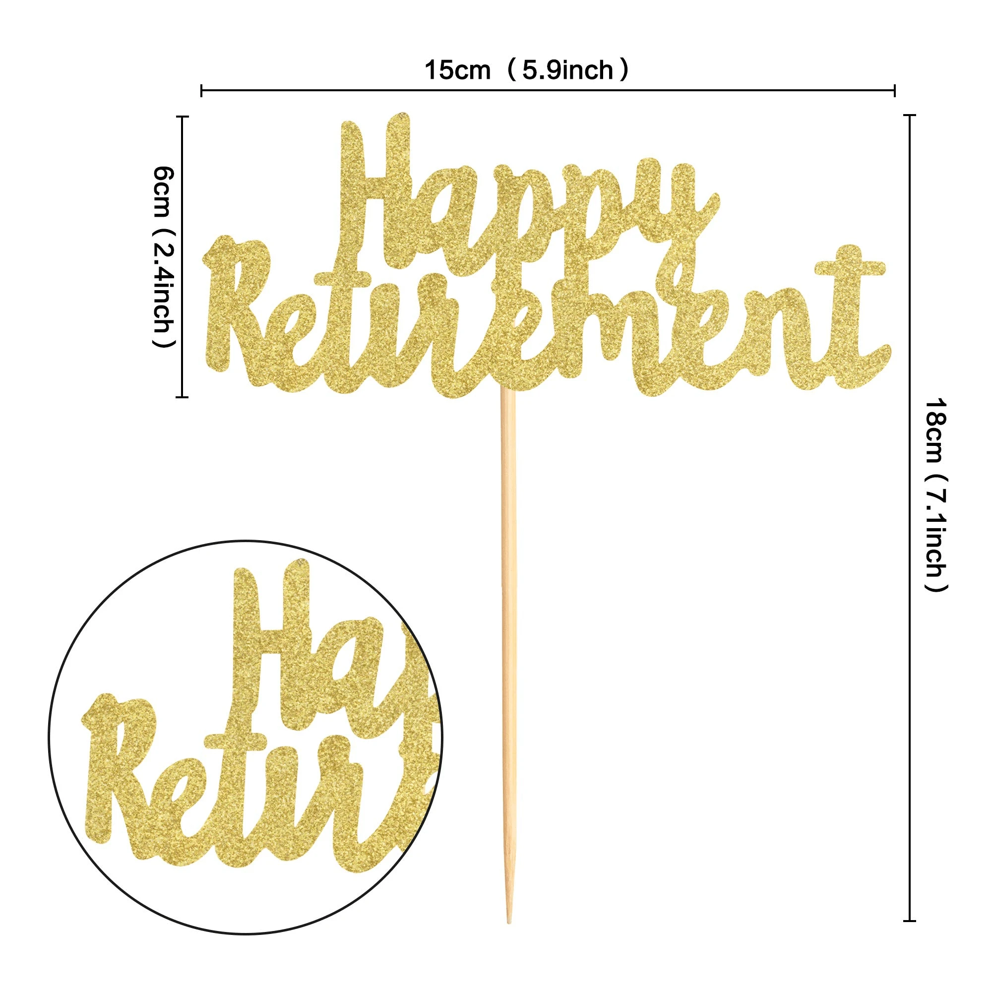 1pc Gold Glitter Happy Retirement Party Theme Cake Topper, Retirement ...