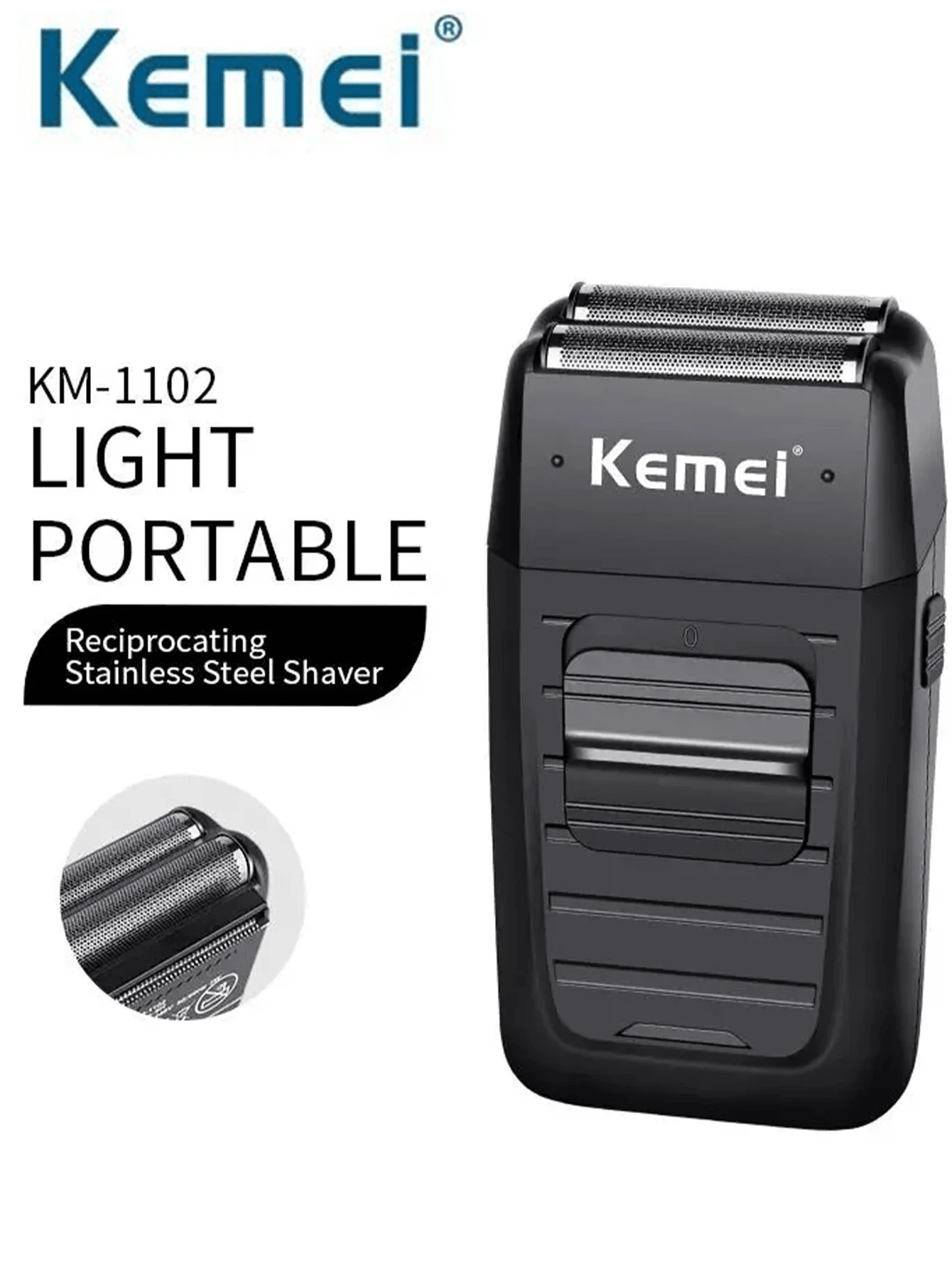 Kemei KM-1102 Rechargeable Cordless Shaver For Men Twin Blade ...