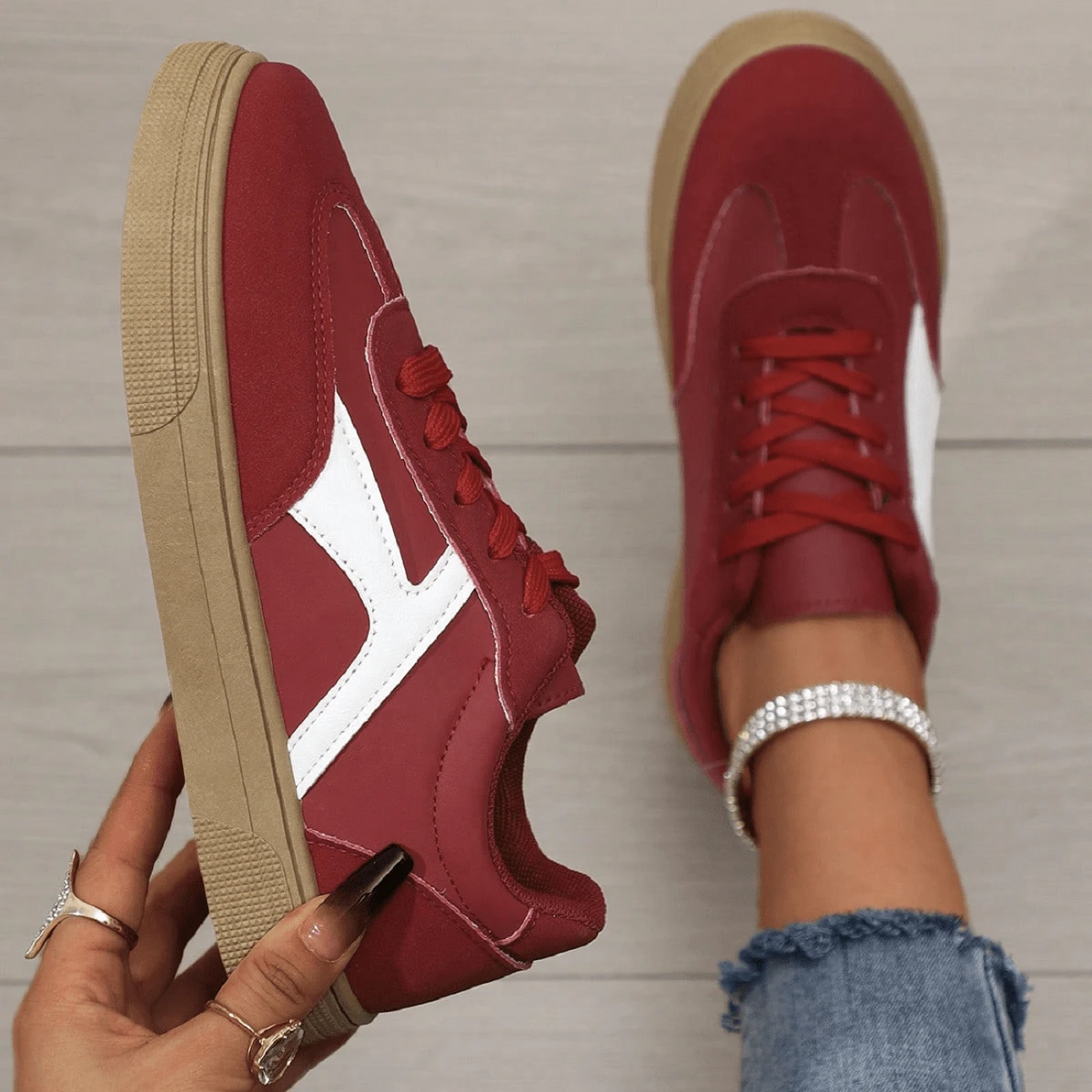 Vintage German-Style Flat Sneakers For Women, Casual Lace-Up Athletic ...