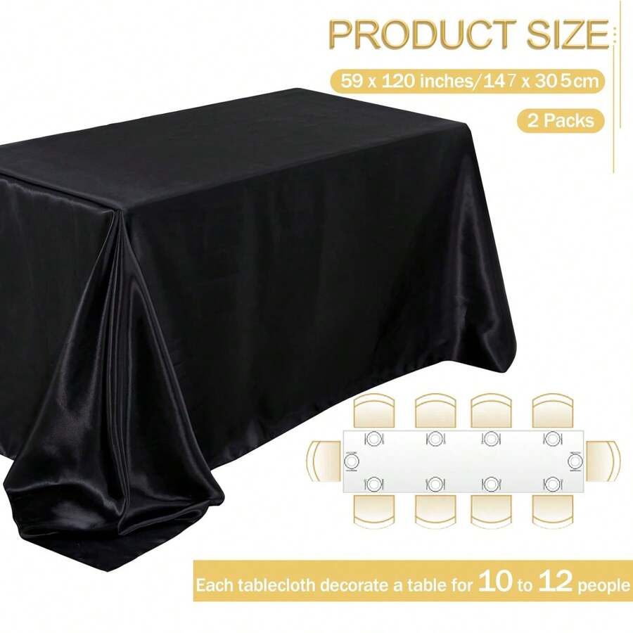 2pcs Set Red Rectangular Shiny Satin Tablecloth, Smooth Coverage For ...