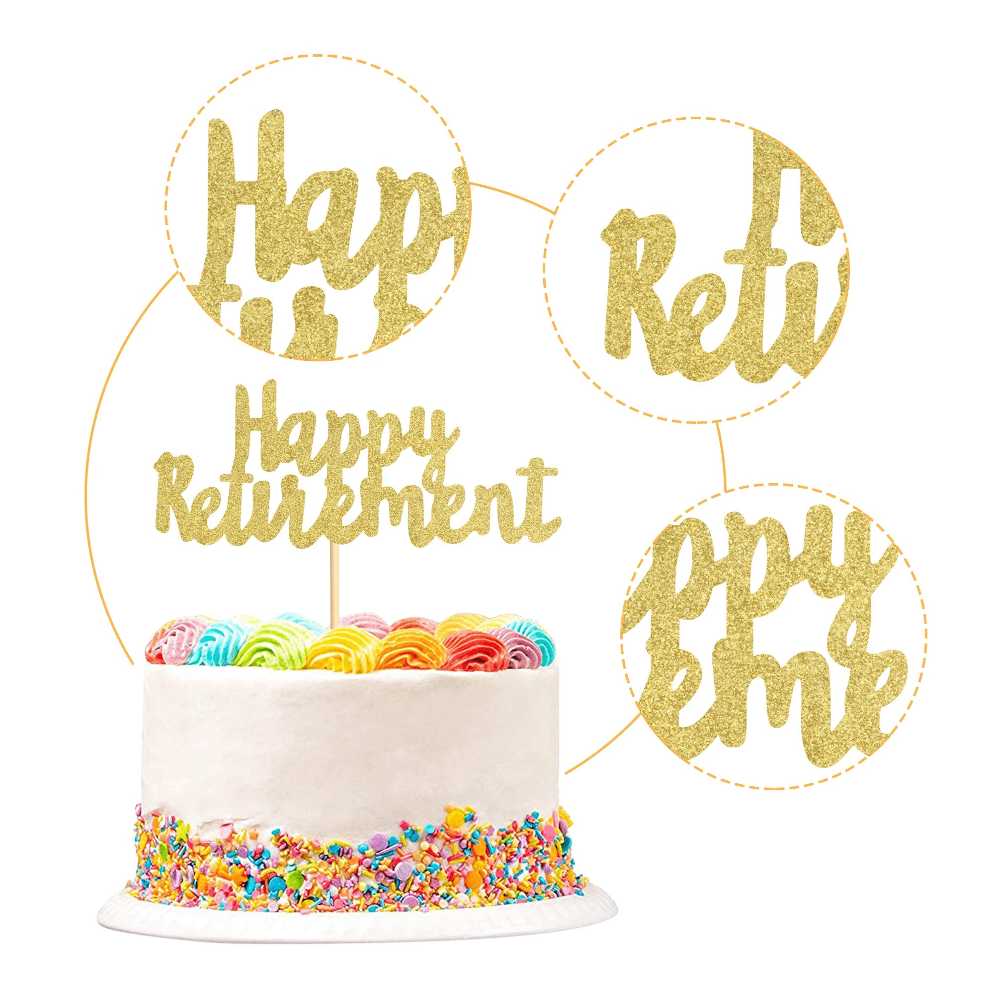 1pc Gold Glitter Happy Retirement Party Theme Cake Topper, Retirement ...