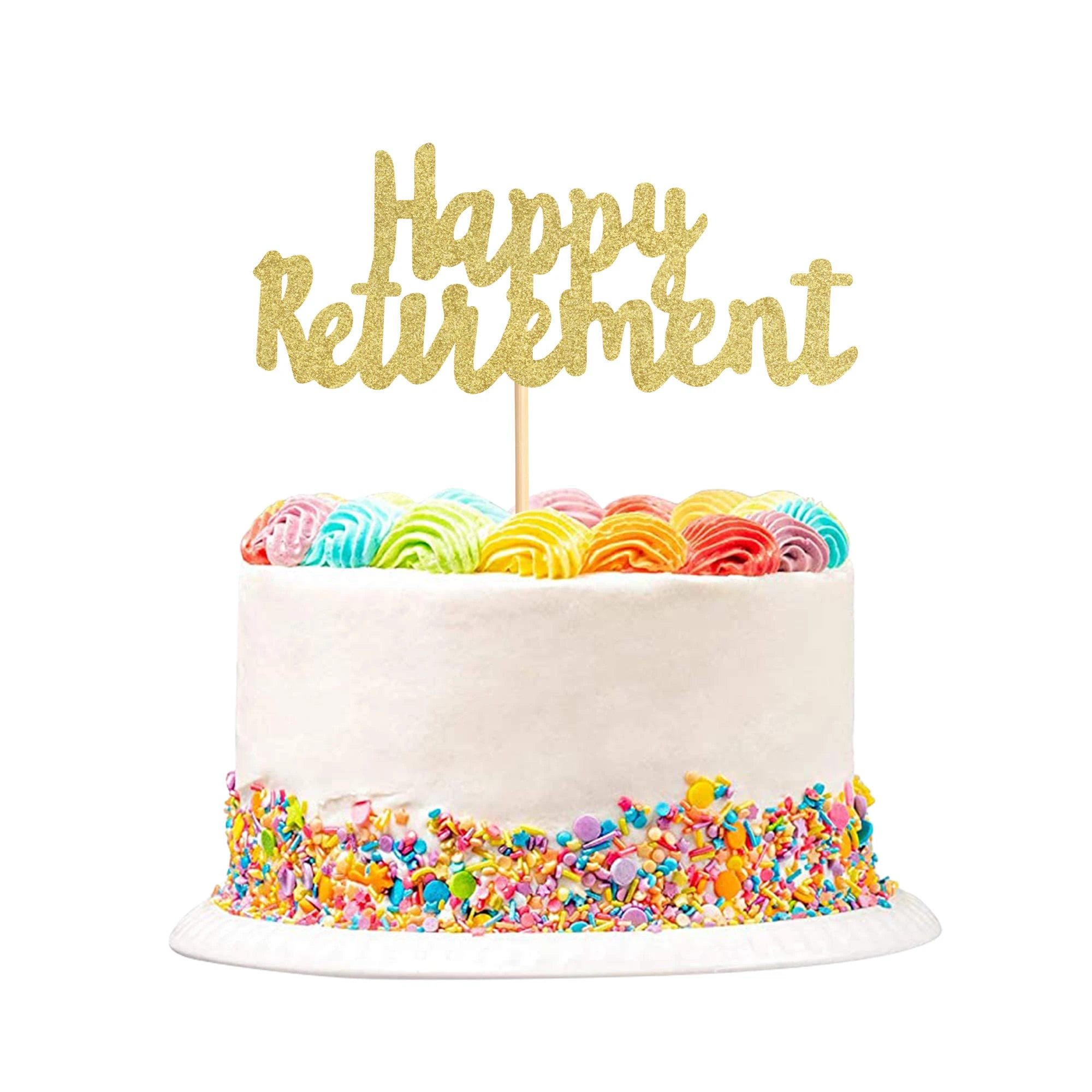 1pc Gold Glitter Happy Retirement Party Theme Cake Topper, Retirement ...