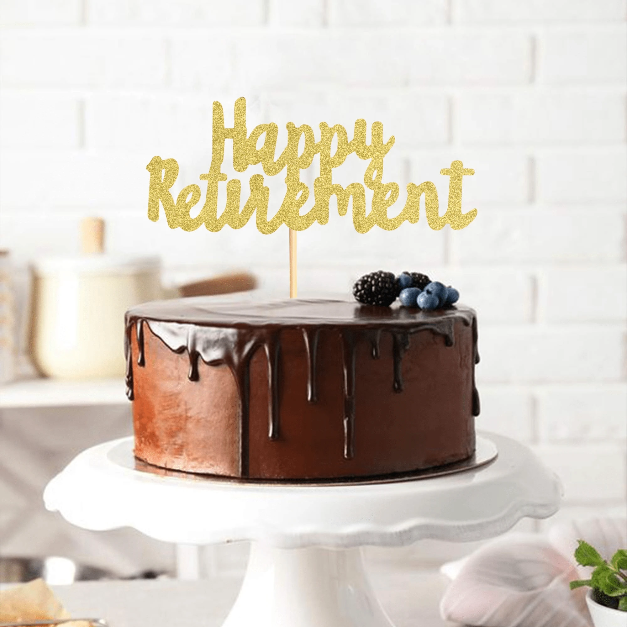 1pc Gold Glitter Happy Retirement Party Theme Cake Topper, Retirement ...