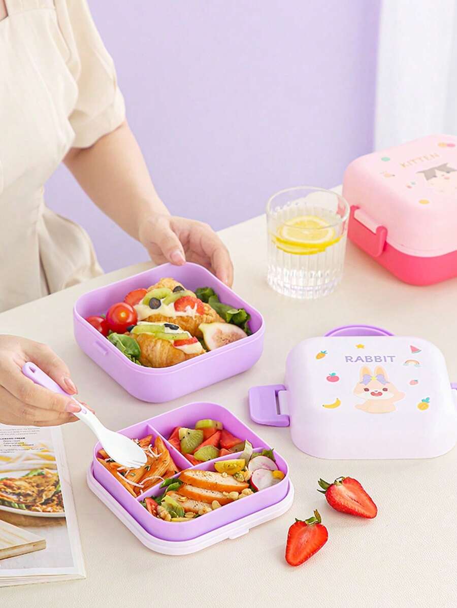 1pc 3 Grids Lunch Box Kids Lunch Box For Girls Boys 2 Layers Leakproof ...
