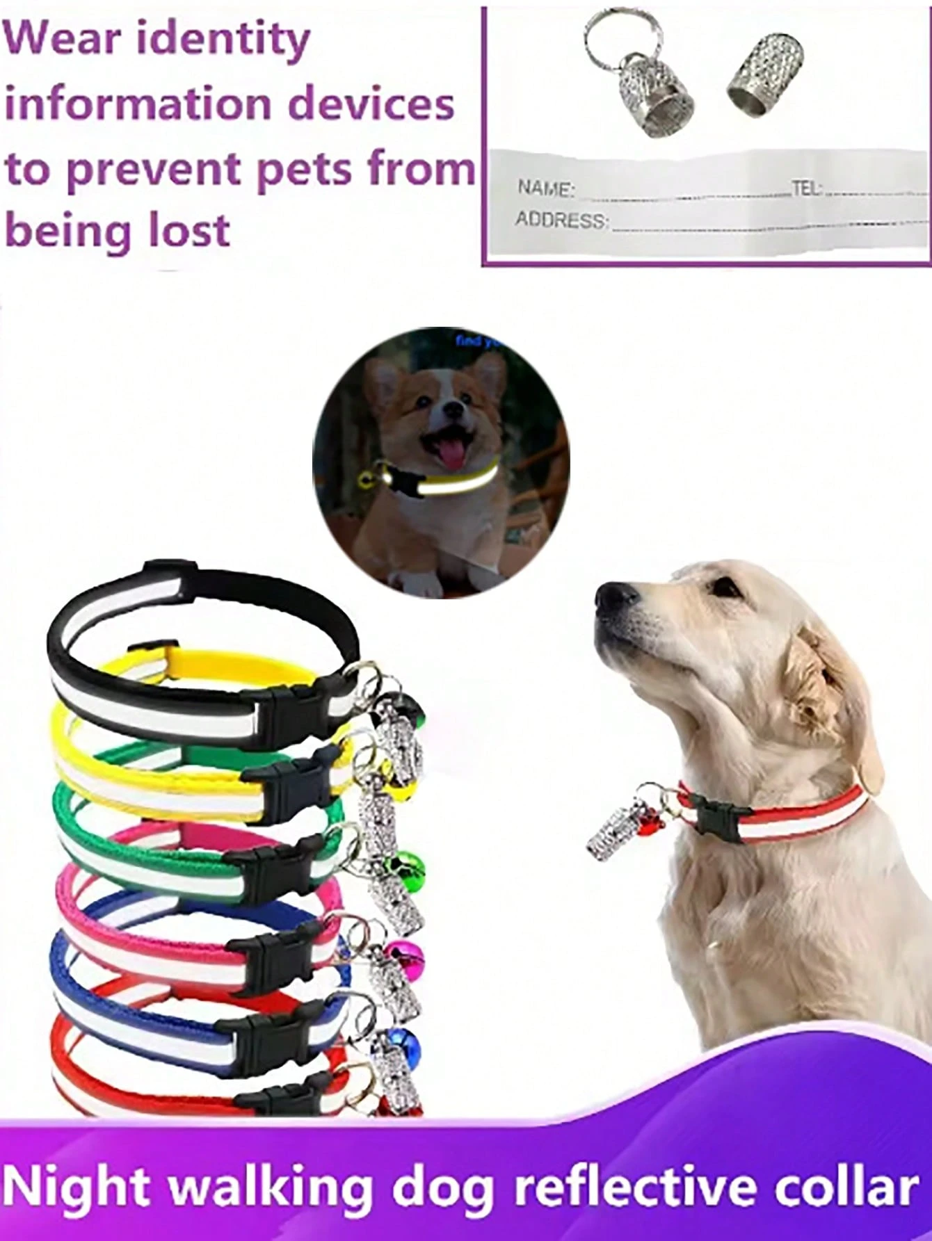 New Reflective Dog Collar Pet Cat Dog ID Tag For Dogs Cats Anti Lost ...