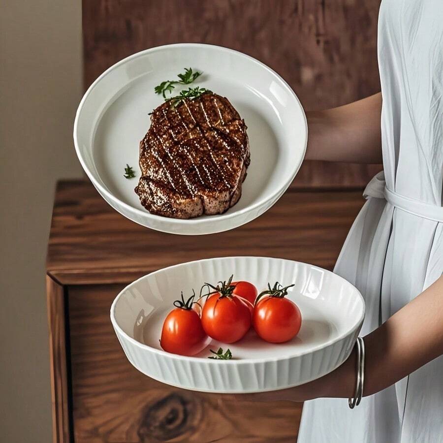 8-Inch New Minimalist White Dinner Plate, Steak Plate, Salad Plate ...