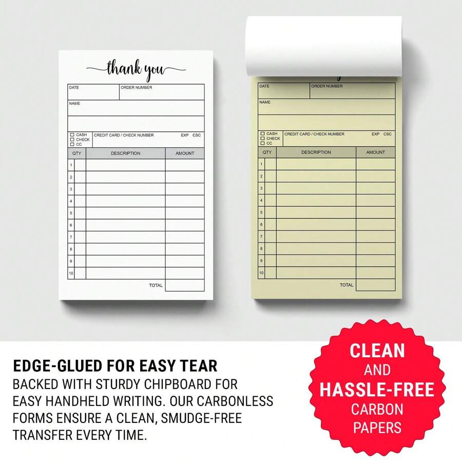 100 Pages/Thank You Receipt, White Yellow Two Copy Carbon Free Receipt ...