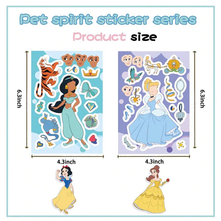 Disney 8pcs Disney Princess Stickers DIY Make A Face Princess Aesthetic ...