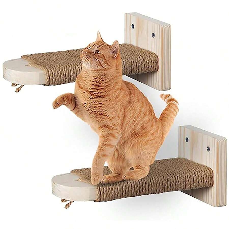 Wooden Cat Wall Steps, Cat Ladder With Jute Rope, Cat Wall Shelves For ...
