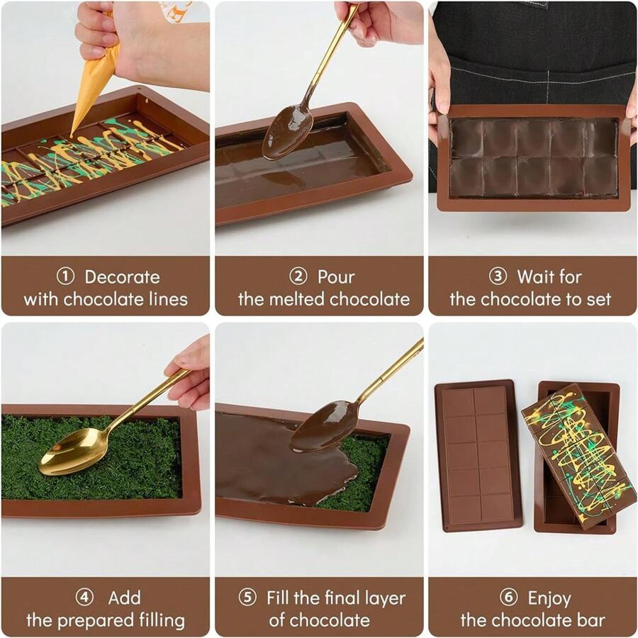 Silicone Dubai Chocolate Bar Molds, Large Thick Chocolate Candy Molds ...