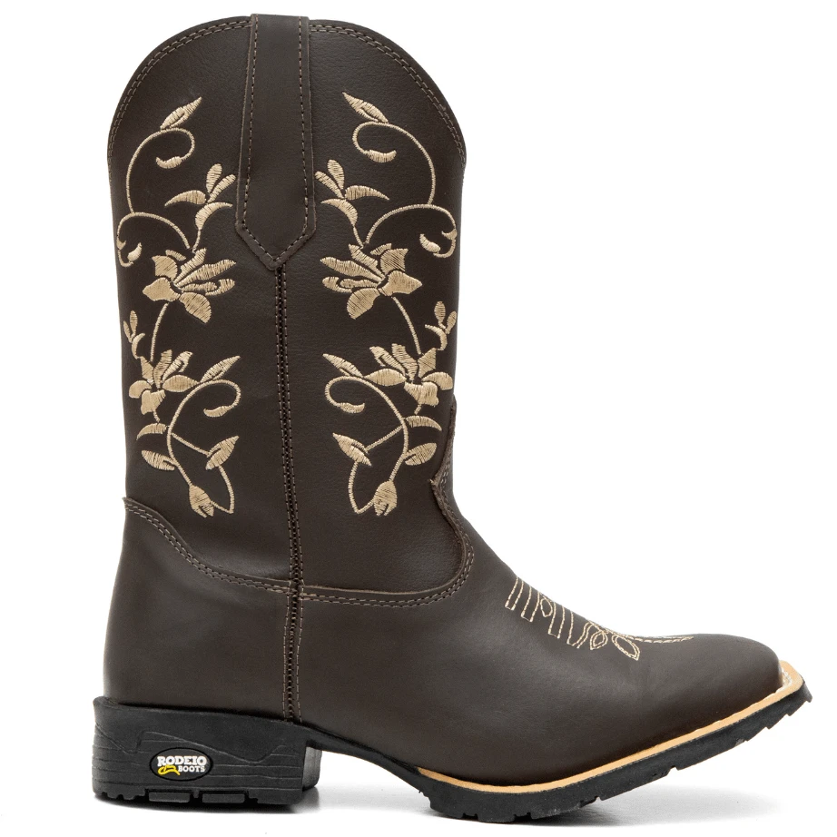 Bota Texana Bordada Floral Bege Rustica Feminina | SHEIN Brasil