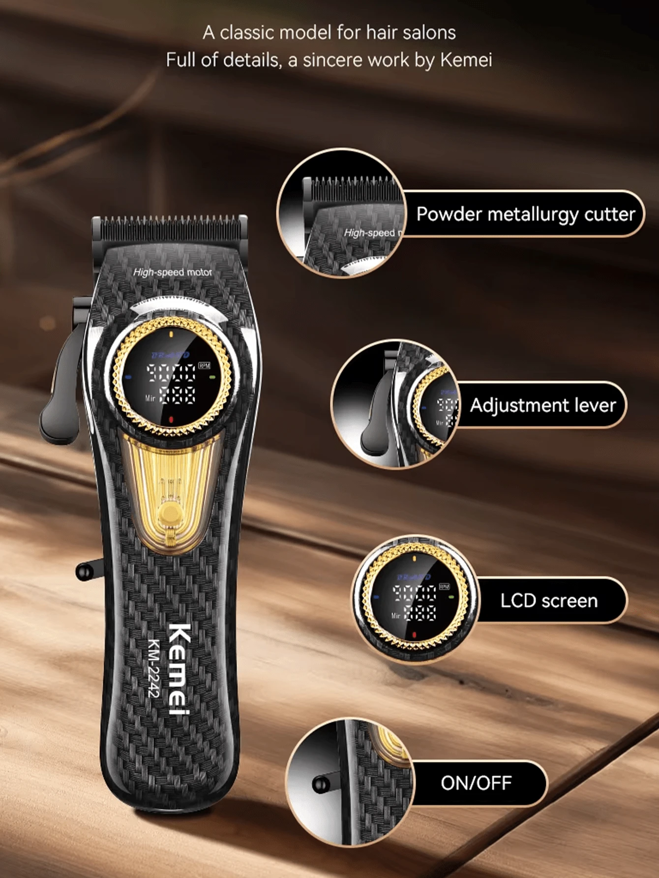 Kemei KM-2242 Big Power Electric Hair Clipper Rechargeable Hair Trimmer Professional Hair ...