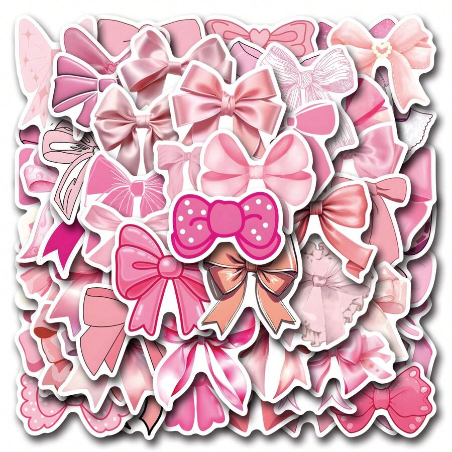 55pcs Bow Stickers Cute Aesthetic Pink Bow Stickers Pink Bow Vinyl ...
