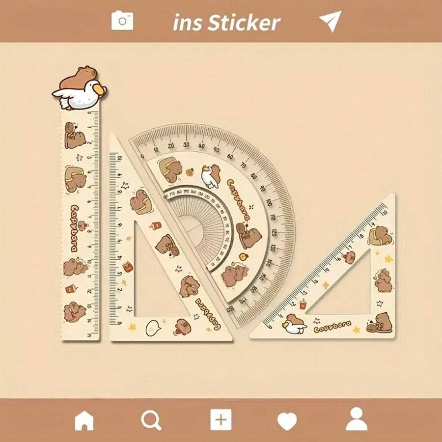 1set Capybara Ruler Set For Students, Includes A Thick Acrylic Wavy ...