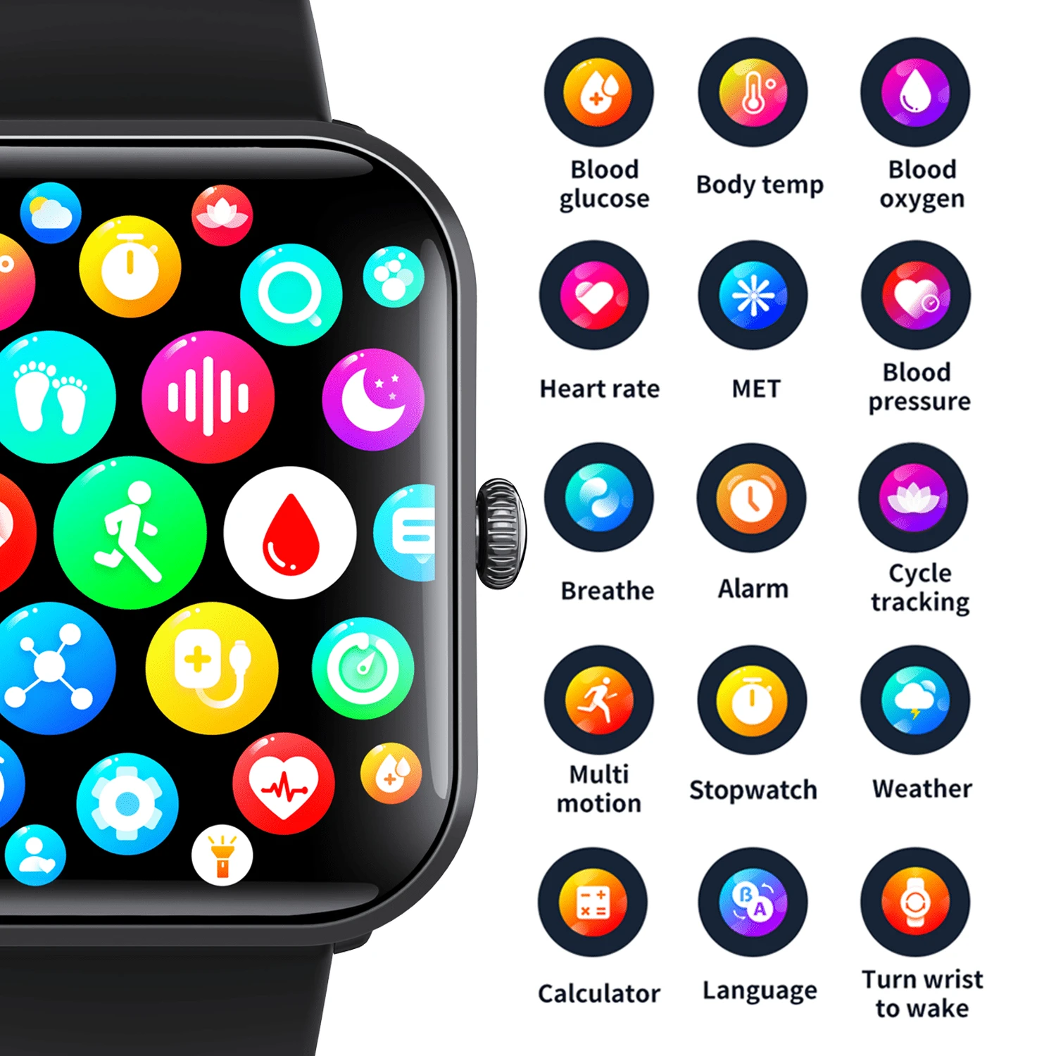 שעון חכם F96 עם ריבוי פונקציות: גלוקוז בדם לא פולשני, לחץ דם, דופק ...