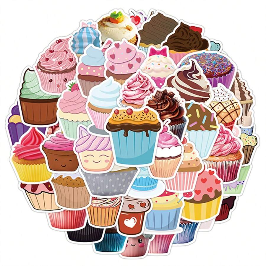 50PCS Cupcakes Stickers Vinyl Aesthetics Stickers Scrapbooking, Diary ...