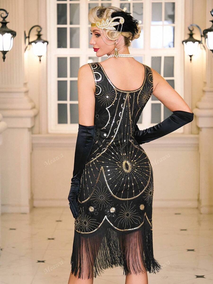 Flapper Kleid im Stil der 1920er, Great Gatsby Kleid, Fransen Kostüm für Damen im Stil der ...