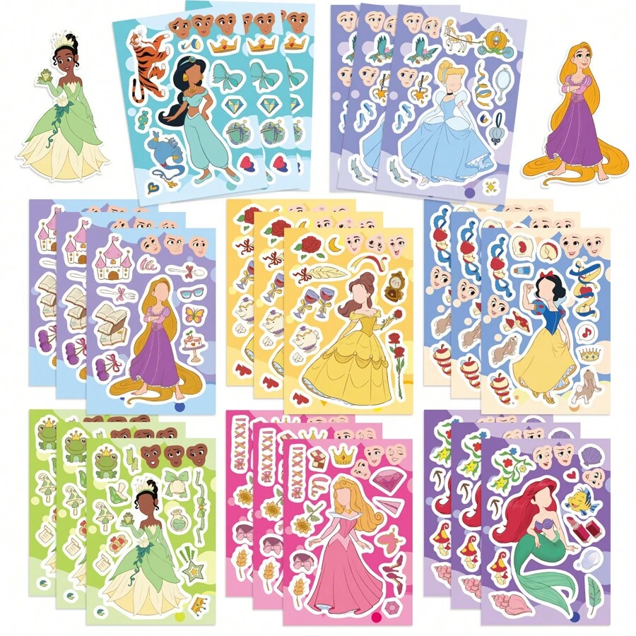 8pcs Disney Princess Stickers DIY Make A Face Princess Aesthetic ...