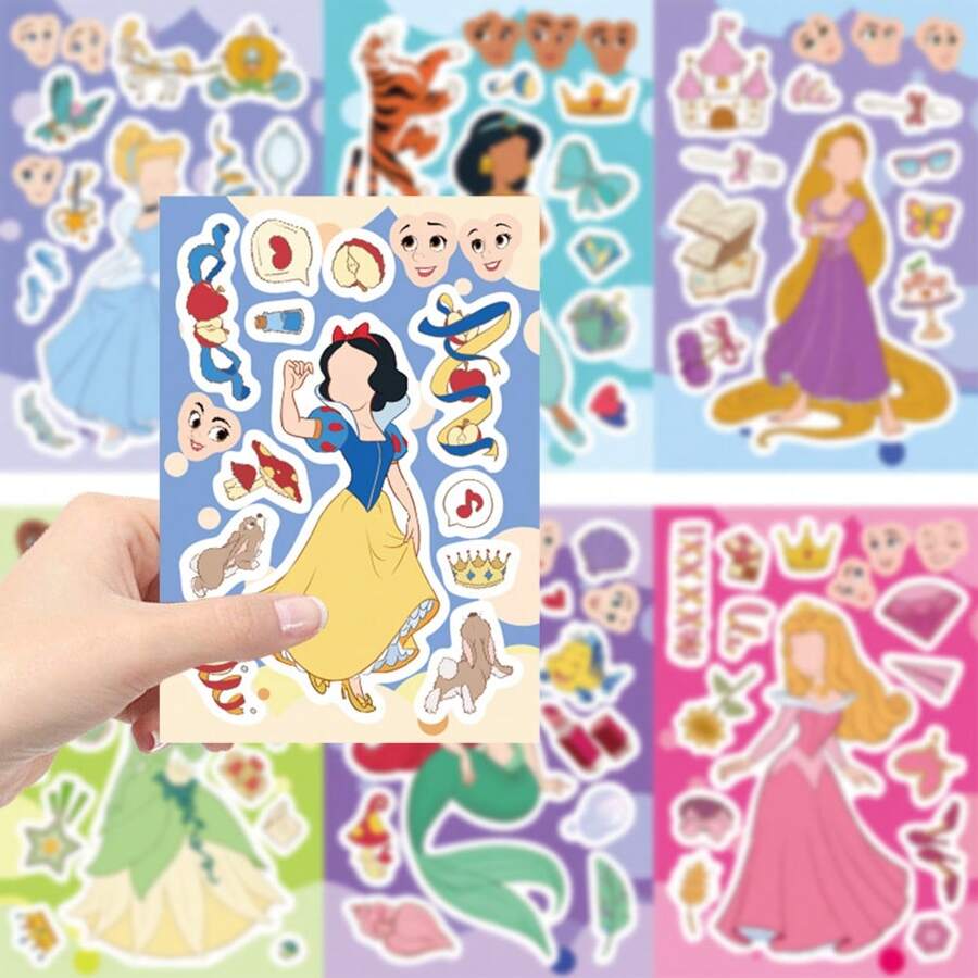Disney 8pcs Disney Princess Stickers DIY Make A Face Princess Aesthetic ...