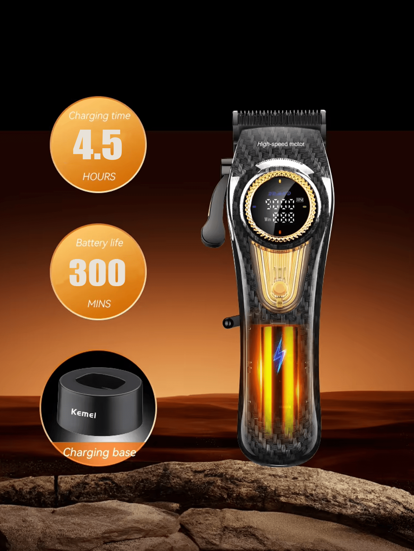 Kemei KM-2242 Big Power Electric Hair Clipper Rechargeable Hair Trimmer Professional Hair ...