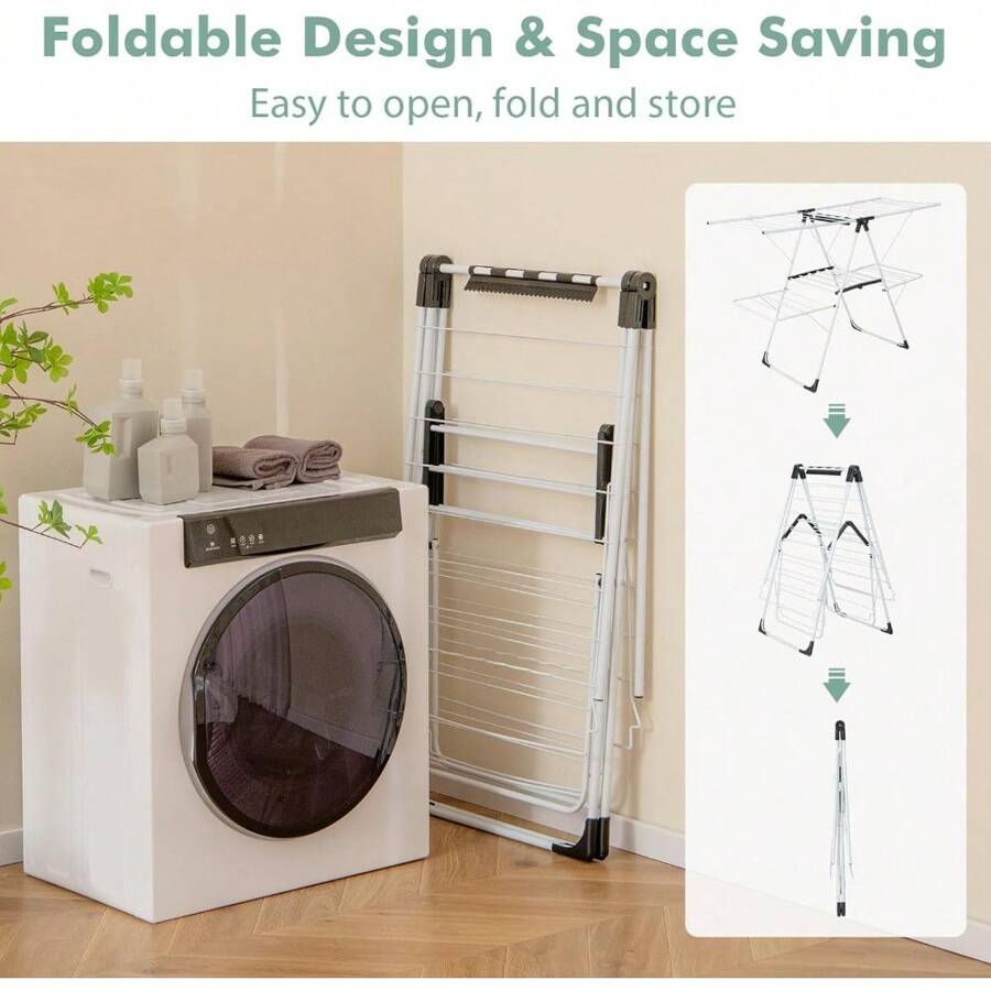 Clothes Drying Rack, 2-Layer Stainless Steel Foldable Laundry Drying ...