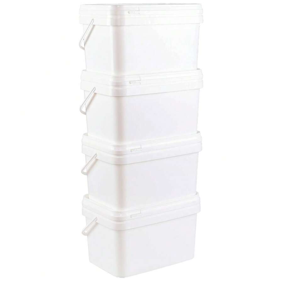 3 Gallon Small Rectangular Plastic Food Bucket With Lid, 4 Packs Lidded ...