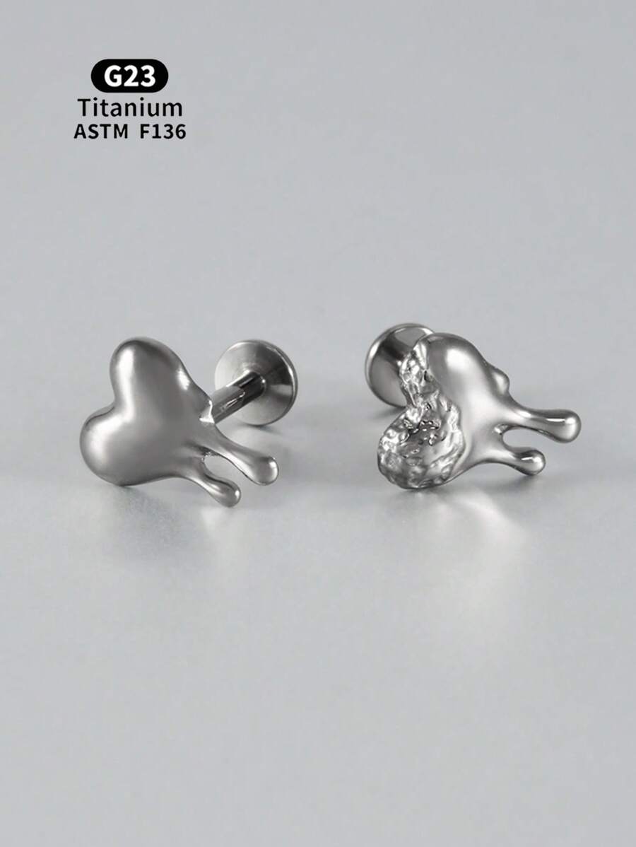 1 pieza Arete de titanio con rosca interna con diseño de corazón, ala ...