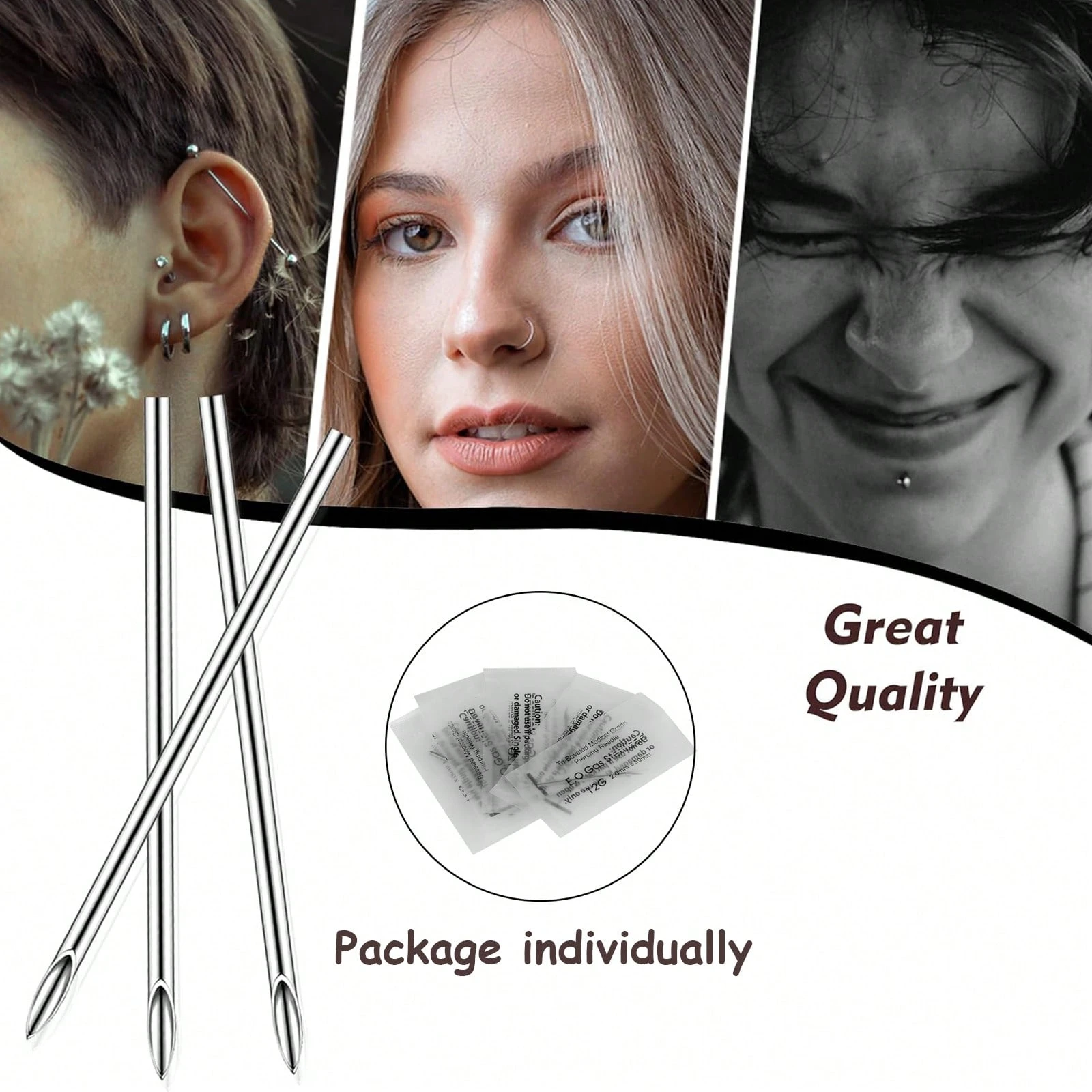 Kit de piercing: Juego de agujas para piercing de 12G, 14G, 16G, 18G, 20G para oreja, nariz ...