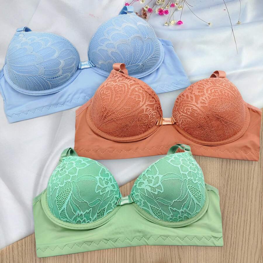 Kit Of Up To 03 Premium Melissa Reinforced Lace Bras With Push Up ...