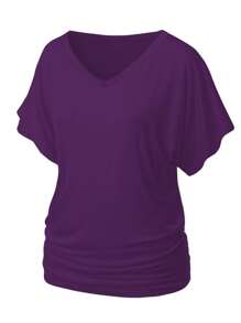 GEREARC Womens Basic Short Sleeve V Neck Dolman Tops With Side Shirring ...